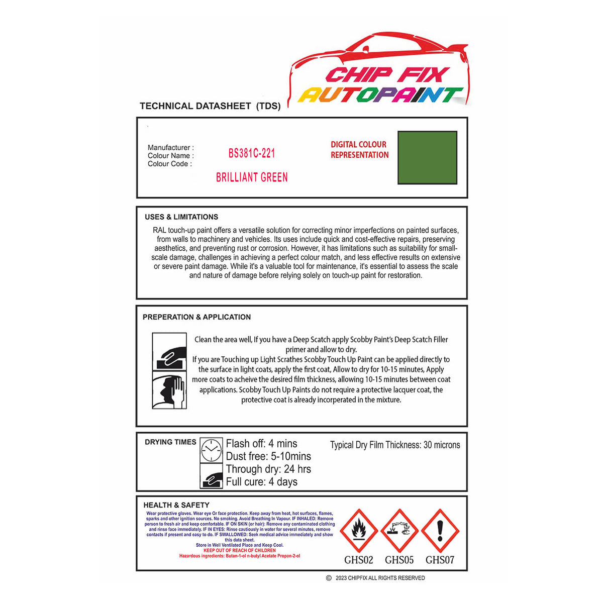 Brilliant Green Bs381C-221 Window Door Paint Brush Or Spray Pvc Upvc G ...